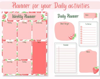 Strawberry Weekly Printable Planner Stickers Vertical EC - Etsy