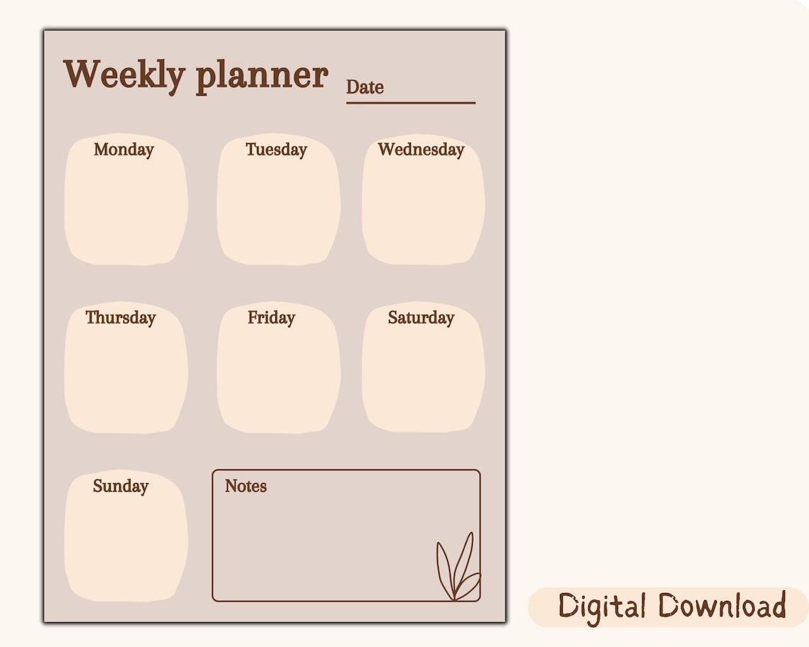 Weekly Planner, Digital Weekly Planner, Printable Planner, Simple ...