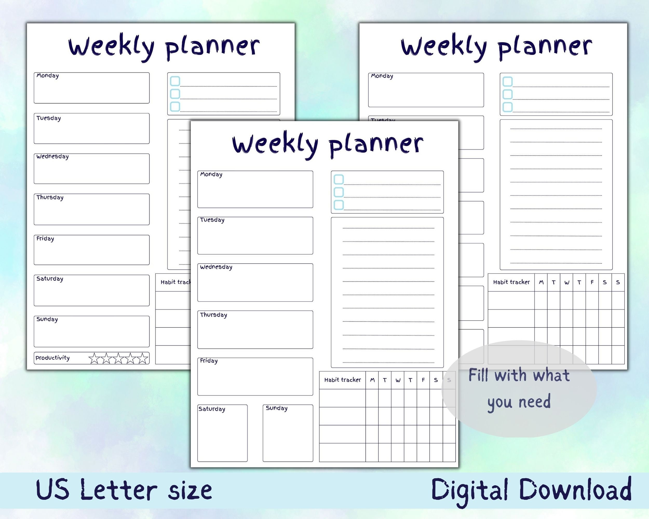 Digital Weekly Planner, Printable Planner, Weekly Planner, Minimalist ...