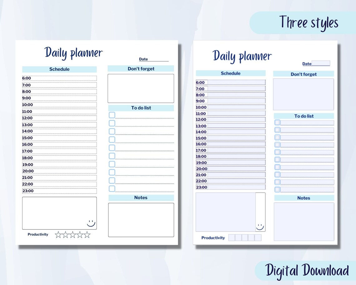 Digital Daily Planner, Printable Planner, Daily Planner, Hourly, Daily ...