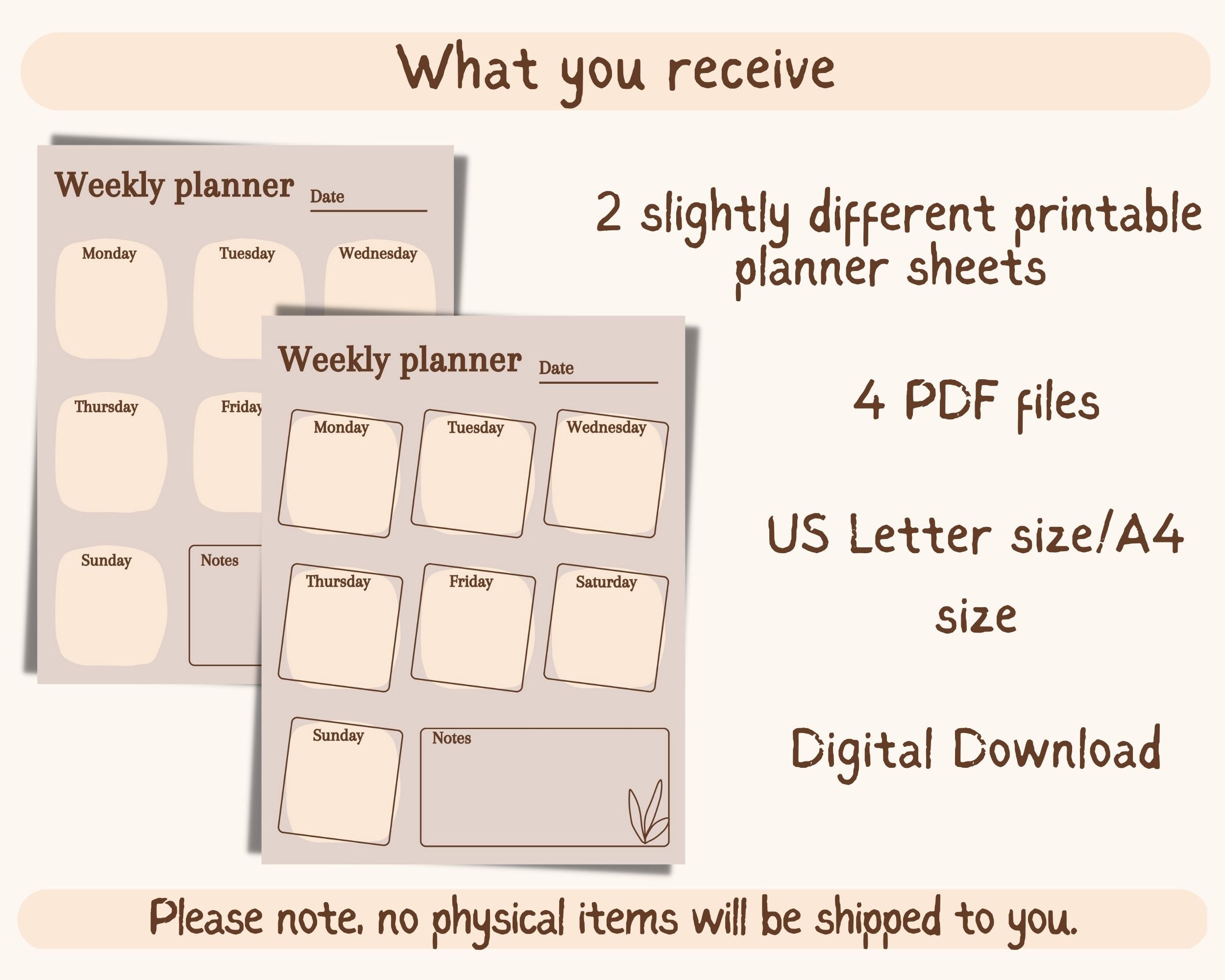 Weekly Planner, Digital Weekly Planner, Printable Planner, Simple ...