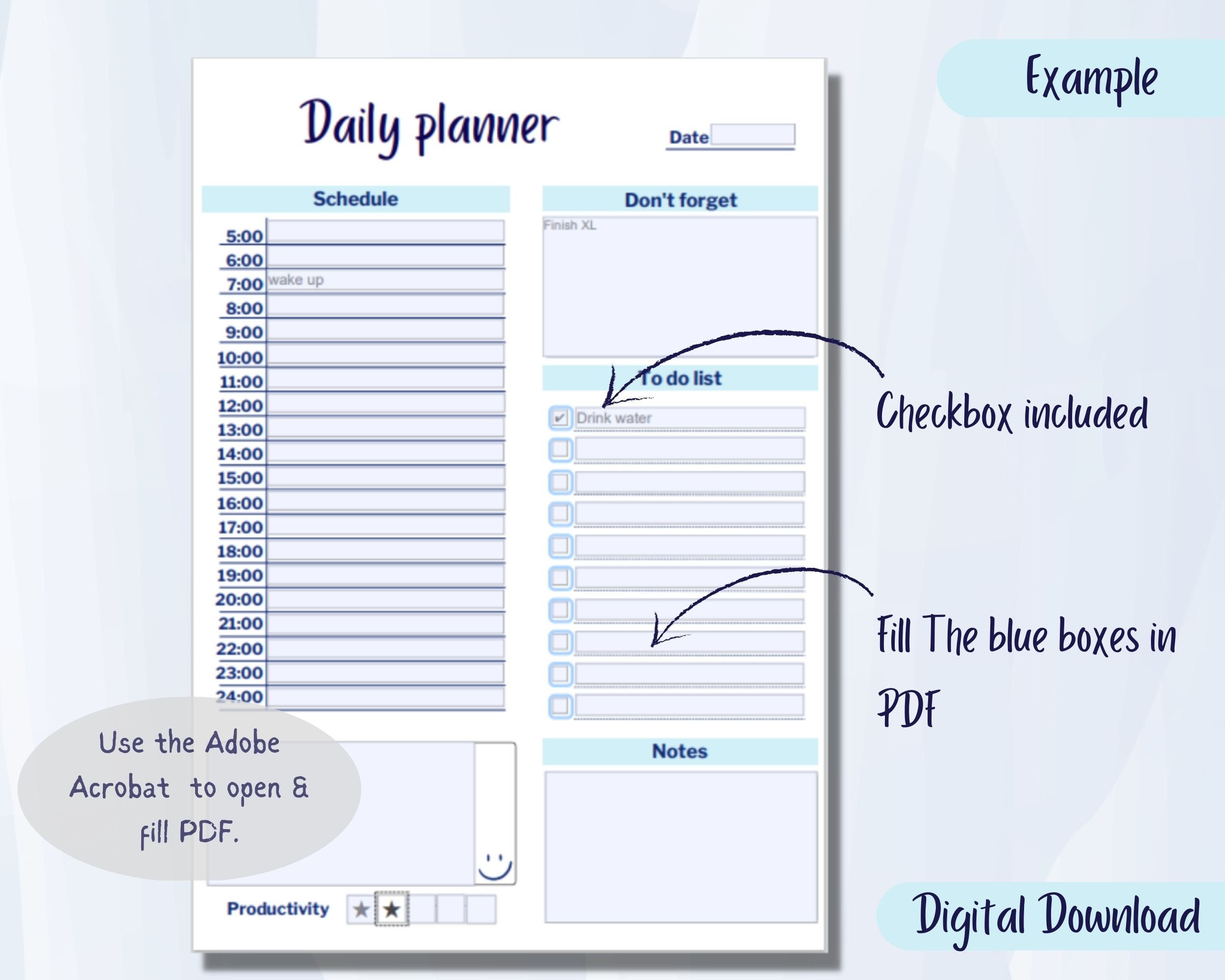 Digital Daily Planner, Printable Planner, Daily Planner, Hourly, Daily ...