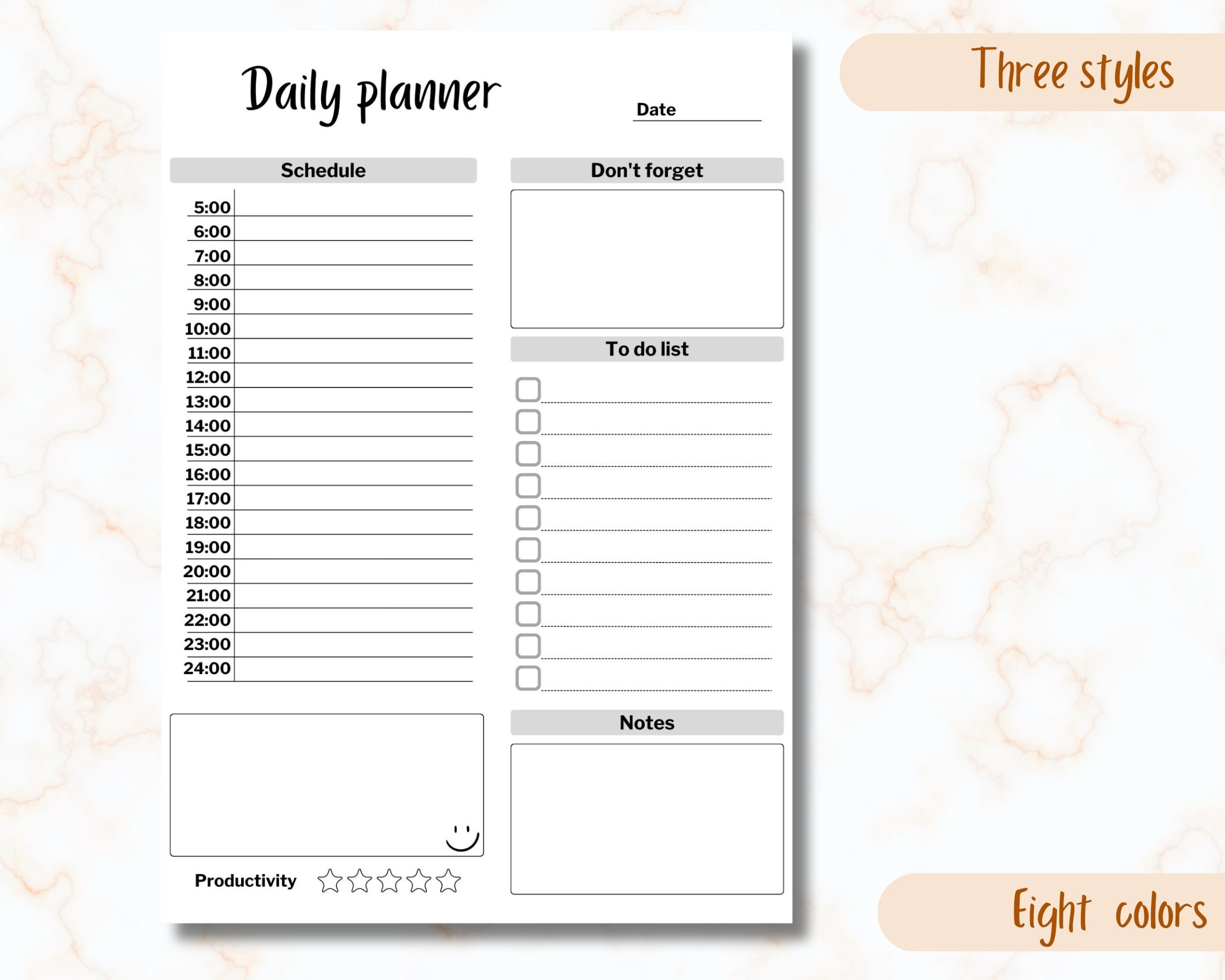 Digital Daily Planner, Printable Planner, Daily Planner, Hourly, Daily ...