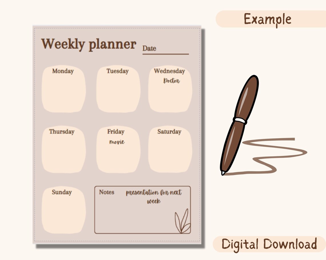 Weekly Planner, Digital Weekly Planner, Printable Planner, Simple ...