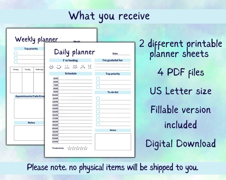 Digital Weekly Planner, Printable Planner, Weekly Planner, Daily ...