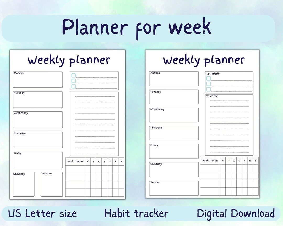 Digital Weekly Planner, Printable Planner, Weekly Planner, Minimalist ...