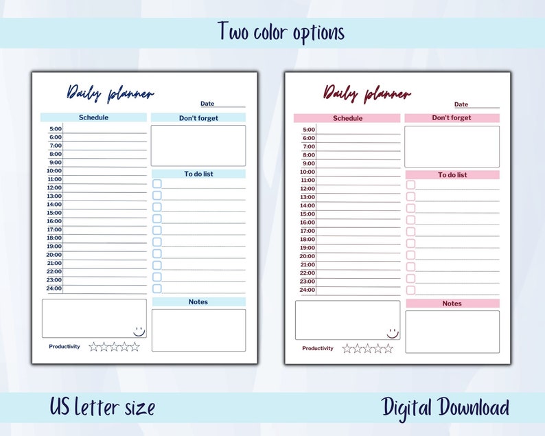 Digital Daily Planner Printable Planner Daily Planner - Etsy