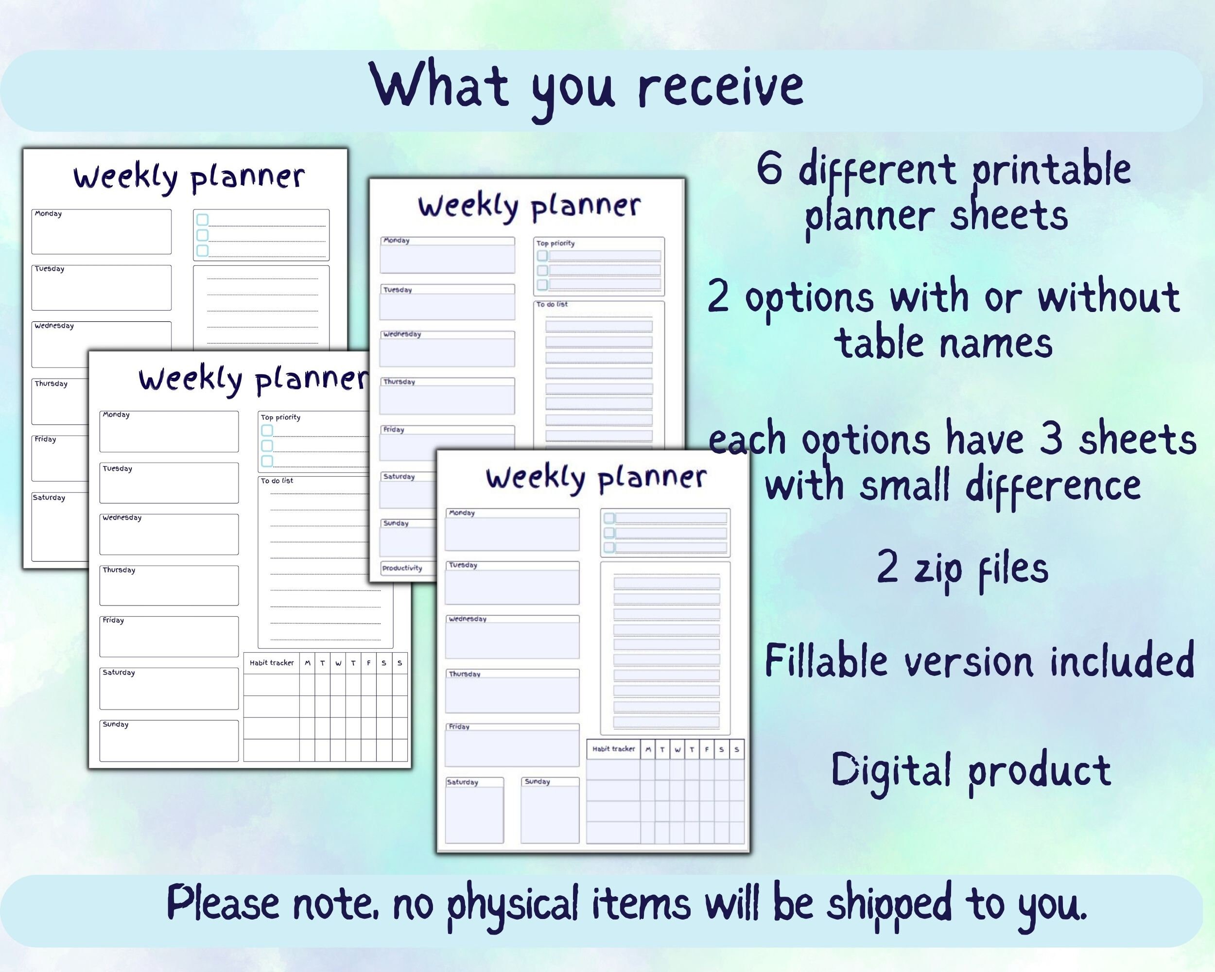 Digital Weekly Planner, Printable Planner, Weekly Planner, Minimalist ...