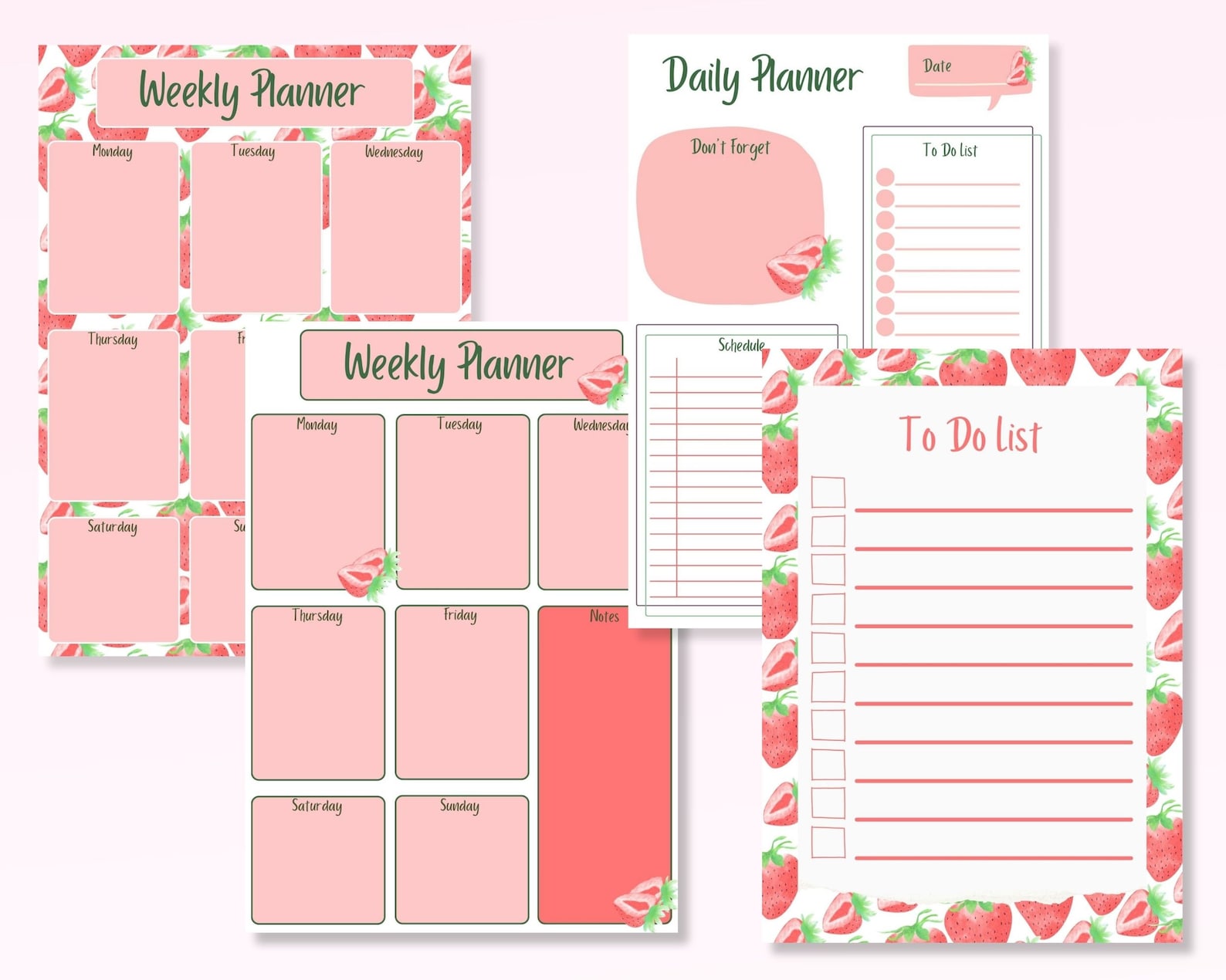 Strawberry Weekly Planner Printable | 2026 Digital Weekly Schedule ...