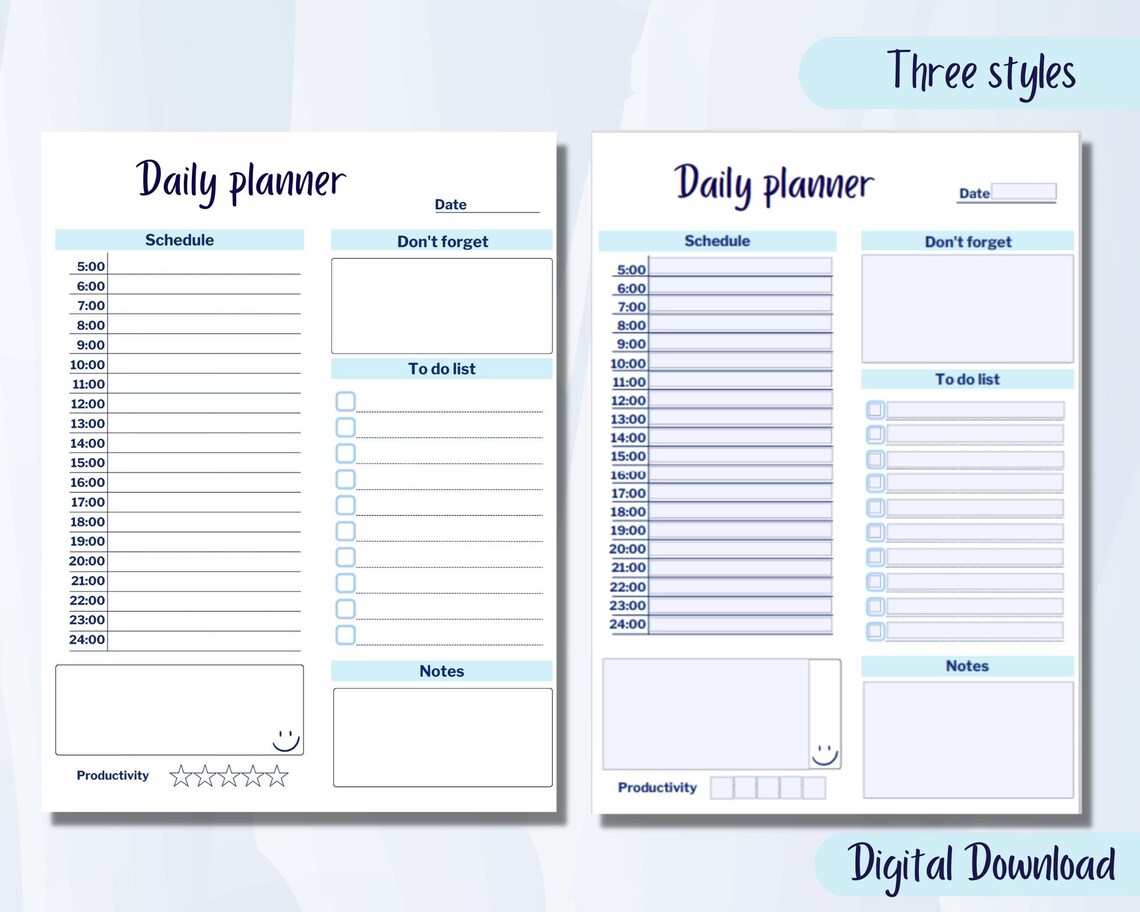 Digital Daily Planner, Printable Planner, Daily Planner, Hourly, Daily ...