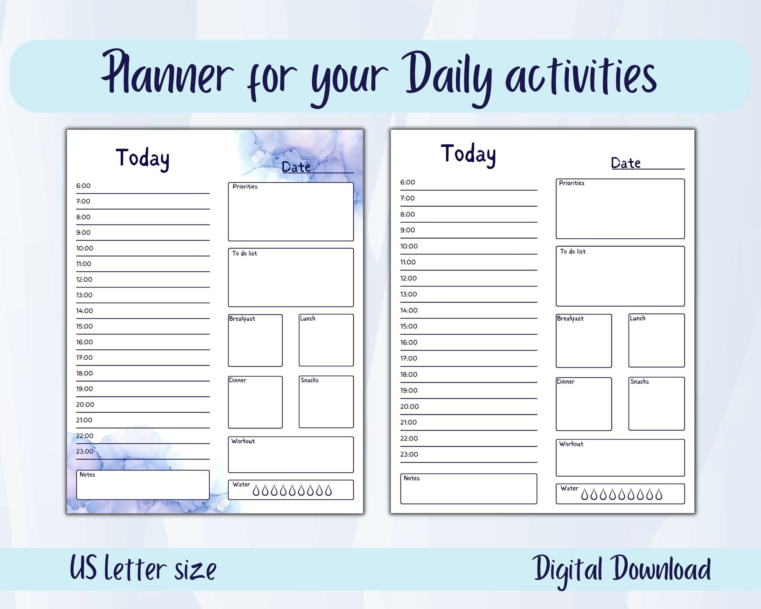 Digital Daily Planner, Printable Planner, Daily Planner, Hourly, Daily ...