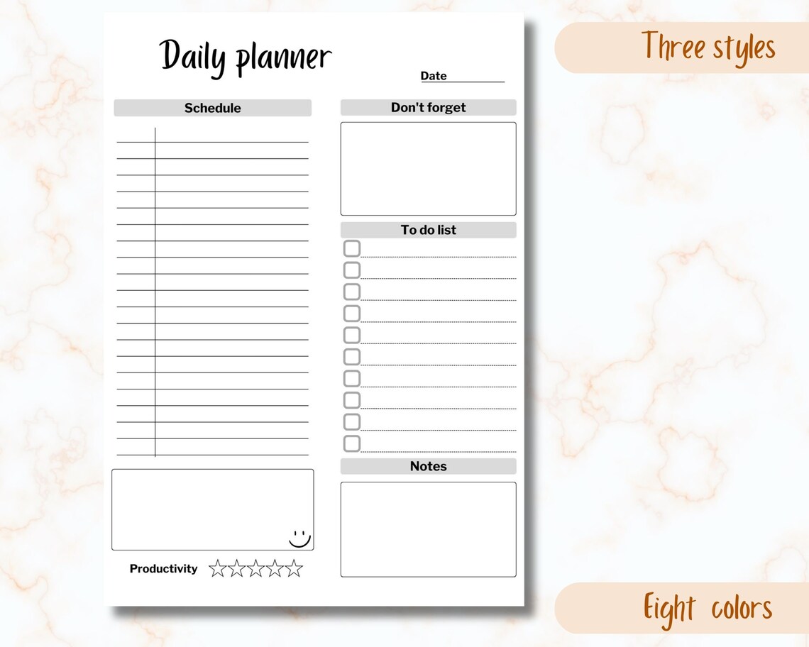 Digital Daily Planner, Printable Planner, Daily Planner, Hourly, Daily ...