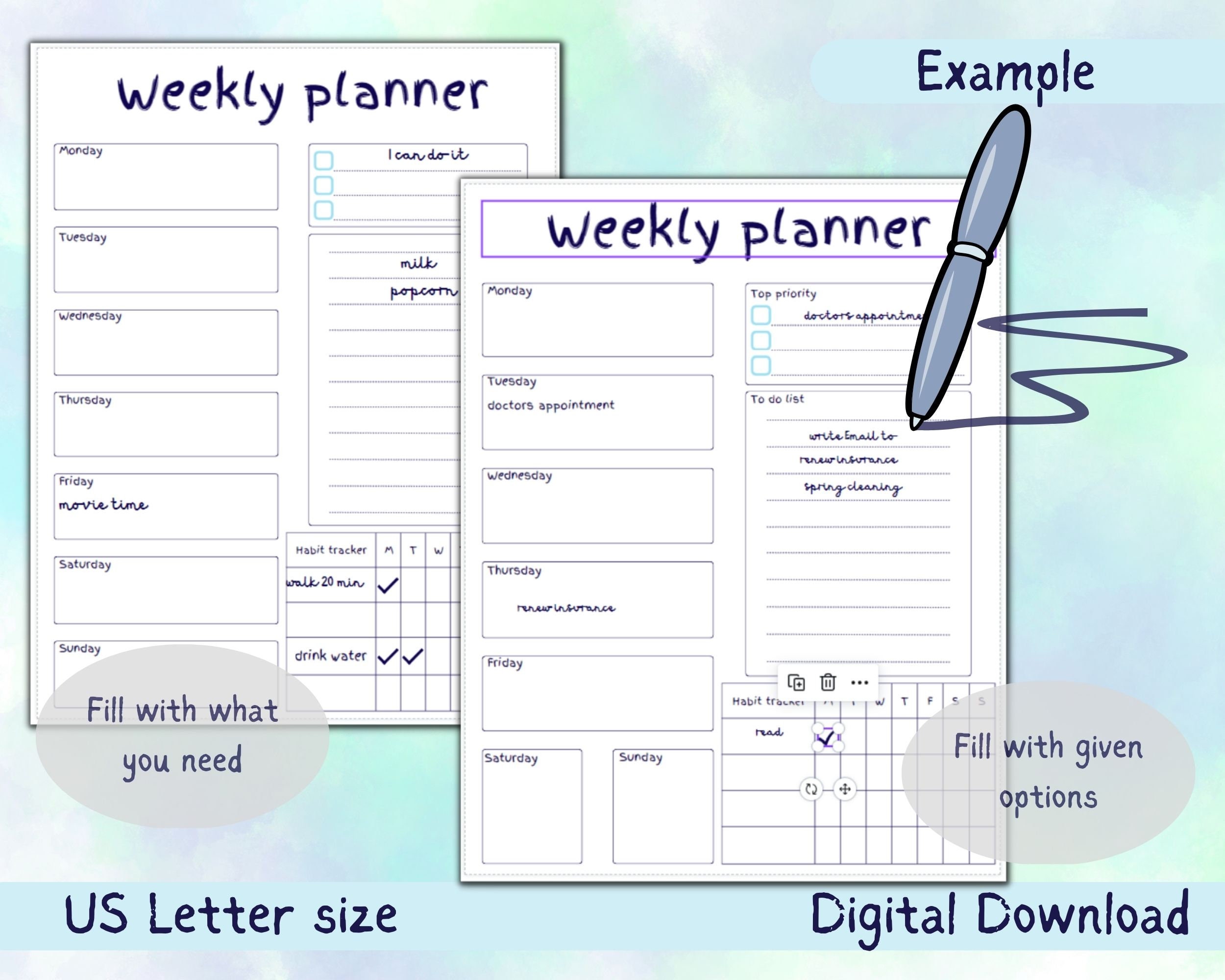 Digital Weekly Planner, Printable Planner, Weekly Planner, Minimalist ...