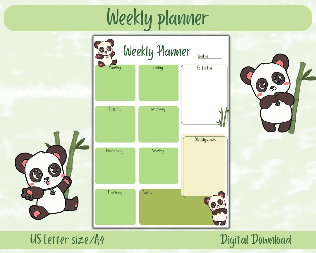 Digital Weekly Planner, Weekly Planner, Printable Planner, Panda ...