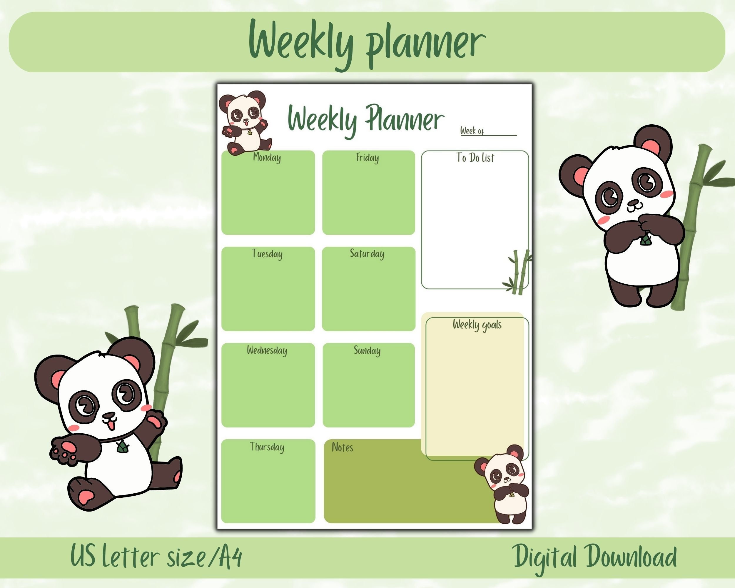 Digital Weekly Planner, Weekly Planner, Printable Planner, Panda ...