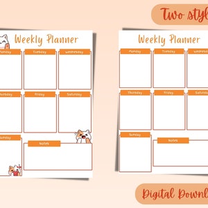 Digital Weekly Planner, Weekly Planner, Printable Planner, Cat Planner ...