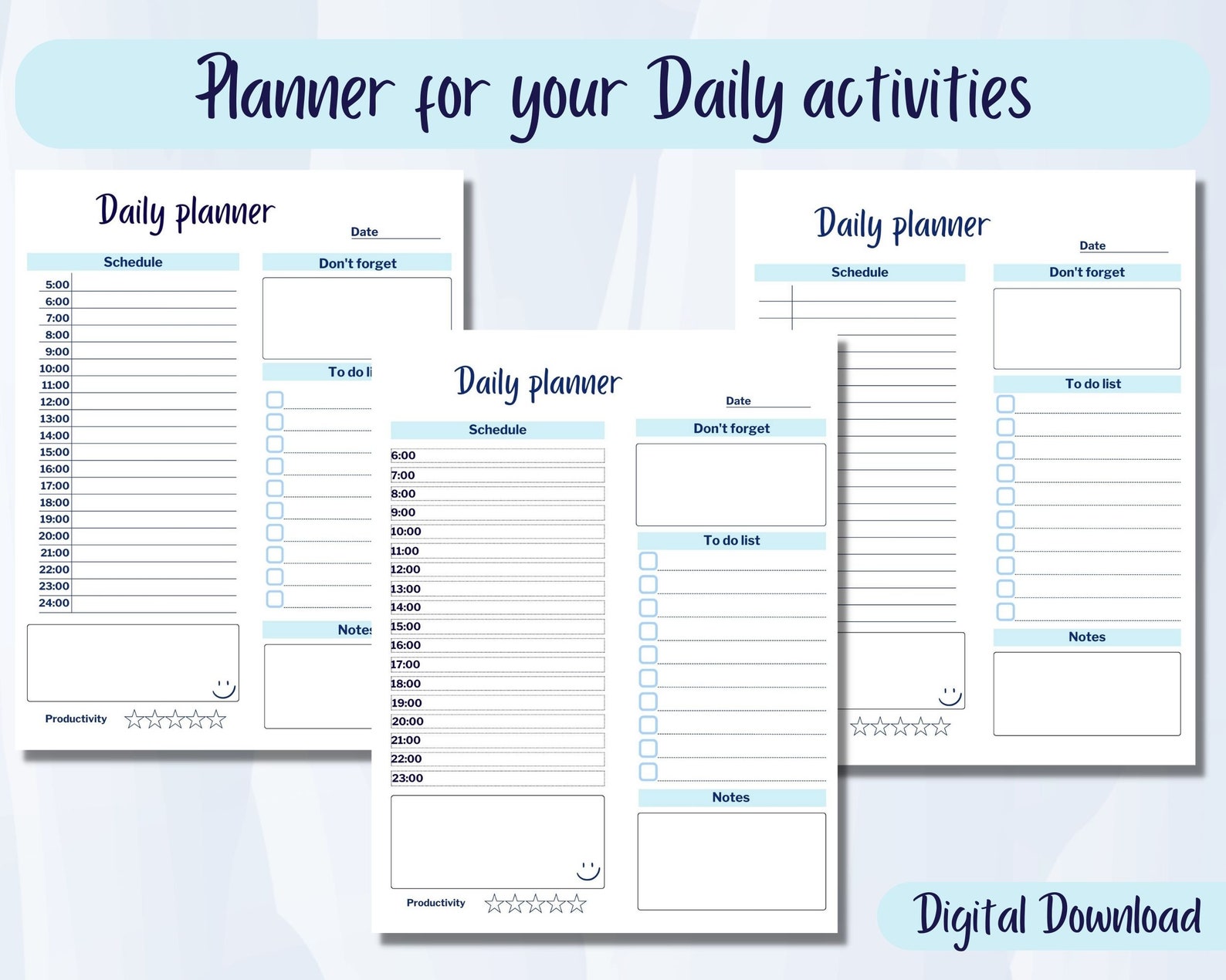 Digital Daily Planner, Printable Planner, Daily Planner, Hourly, Daily ...