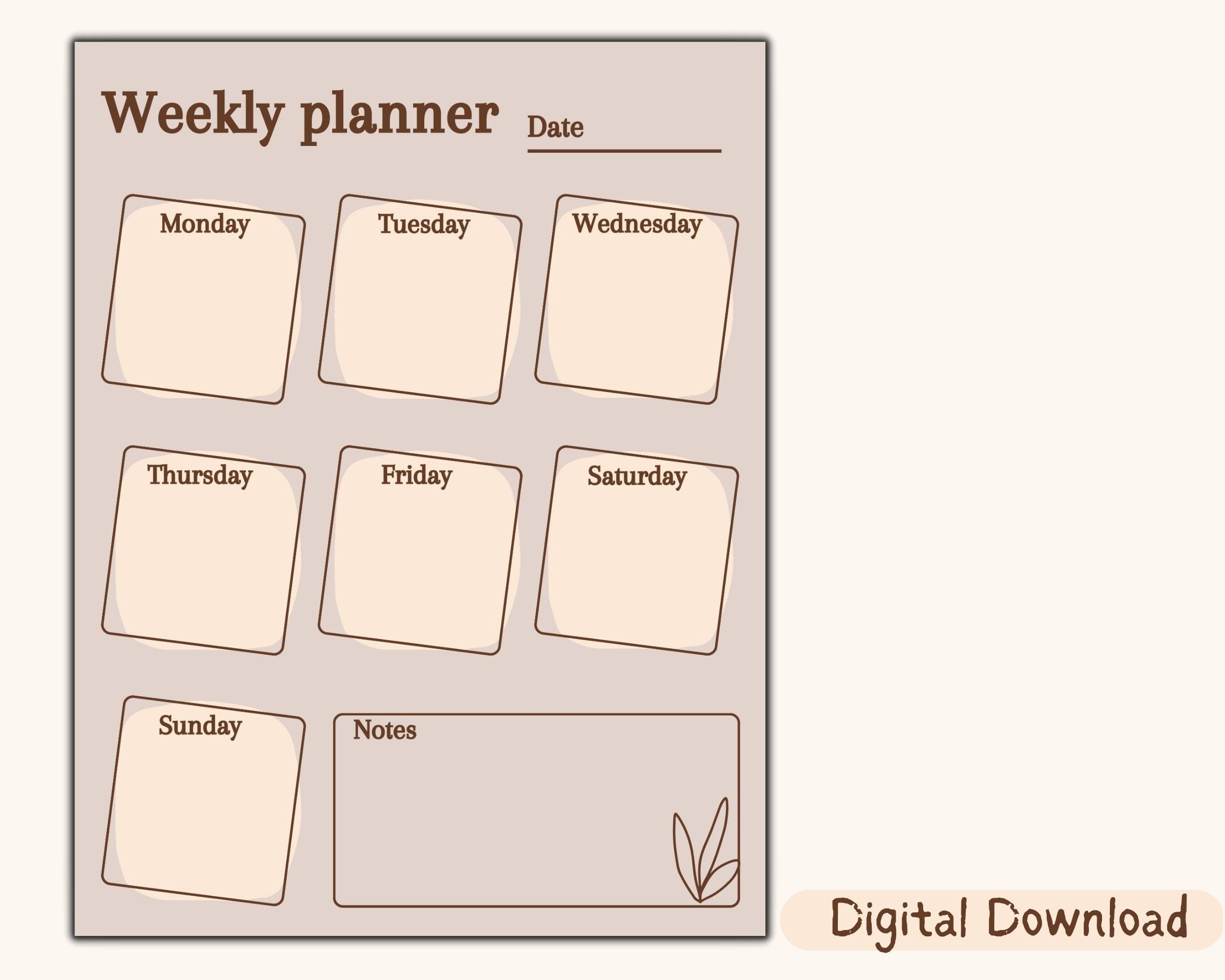 Weekly Planner, Digital Weekly Planner, Printable Planner, Simple ...