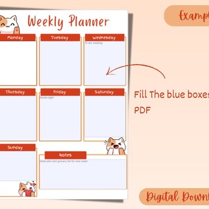 Digital Weekly Planner, Weekly Planner, Printable Planner, Cat Planner ...