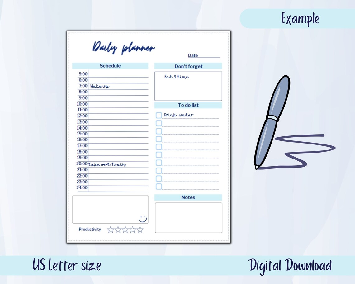 Digital Daily Planner Printable Planner Daily Planner - Etsy