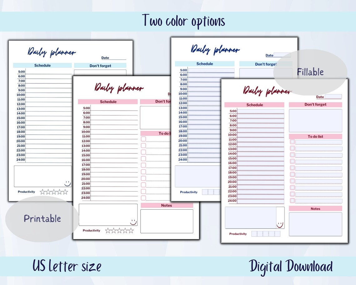 Digital Daily Planner Printable Planner Daily Planner - Etsy