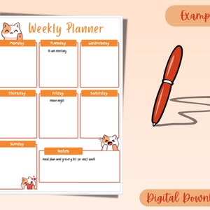 Digital Weekly Planner, Weekly Planner, Printable Planner, Cat Planner ...