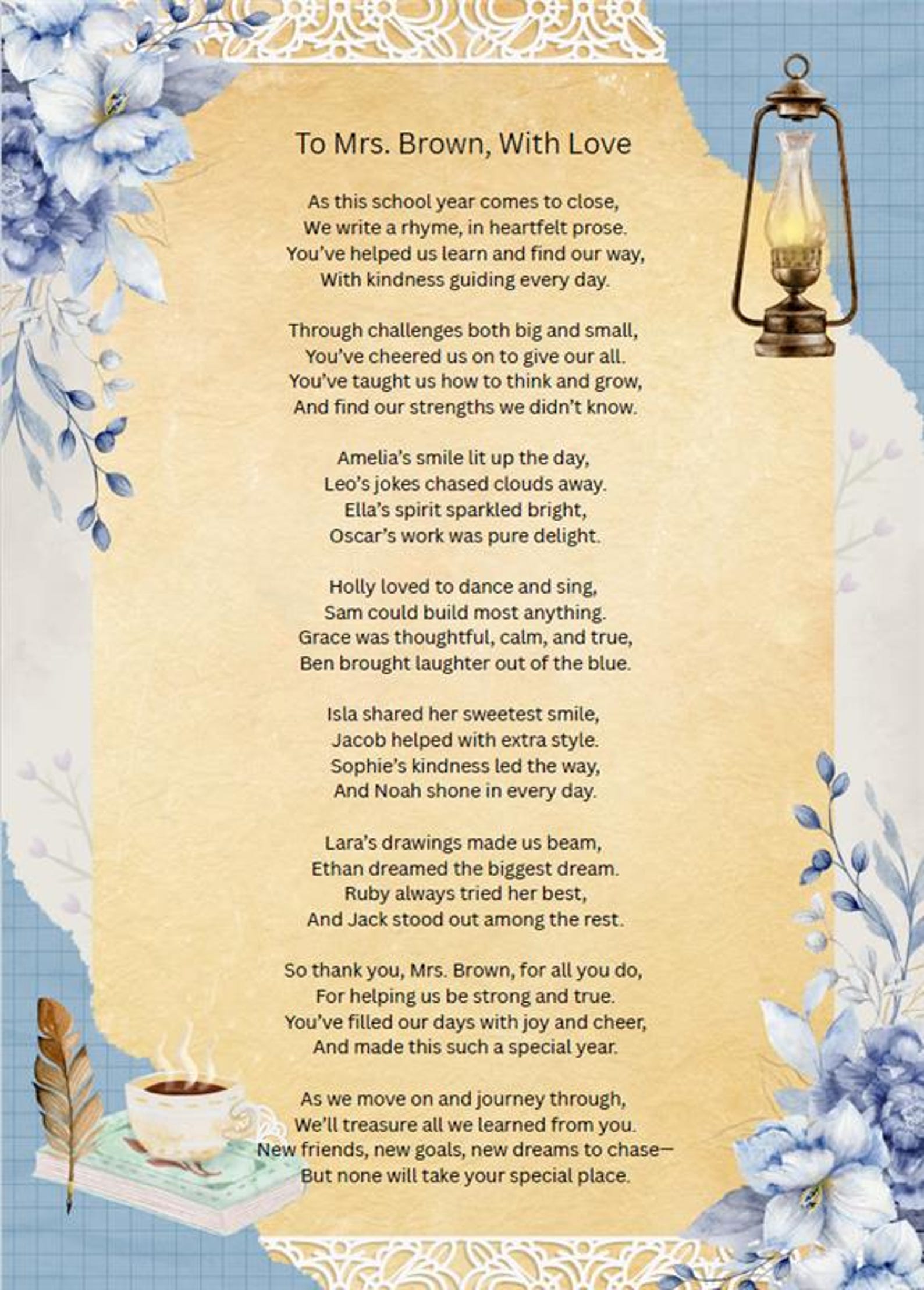 Teacher's Gift, Personalised Appreciation Poem, Range of Beautiful ...