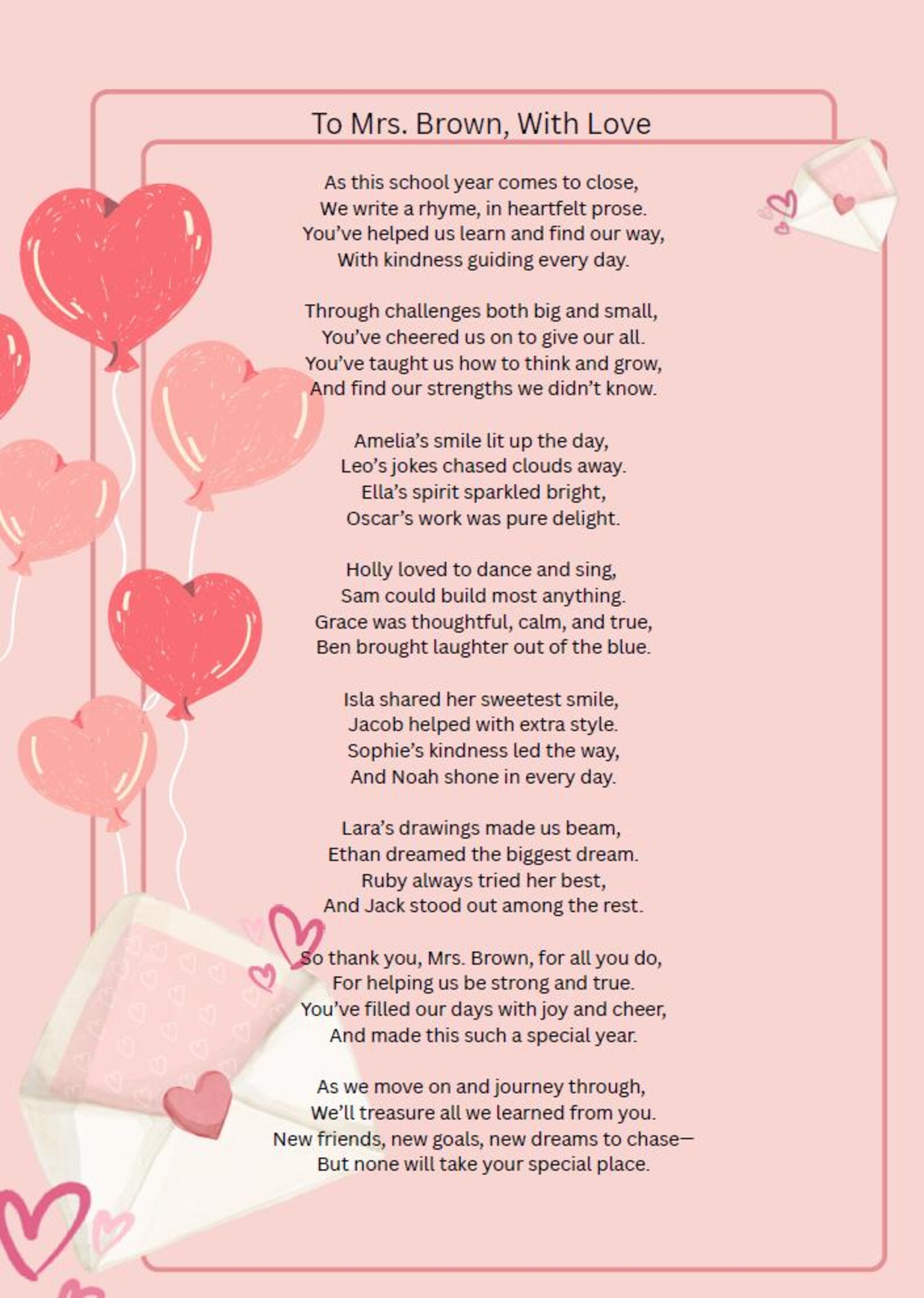 Teacher's Gift, Personalised Appreciation Poem, Range of Beautiful ...