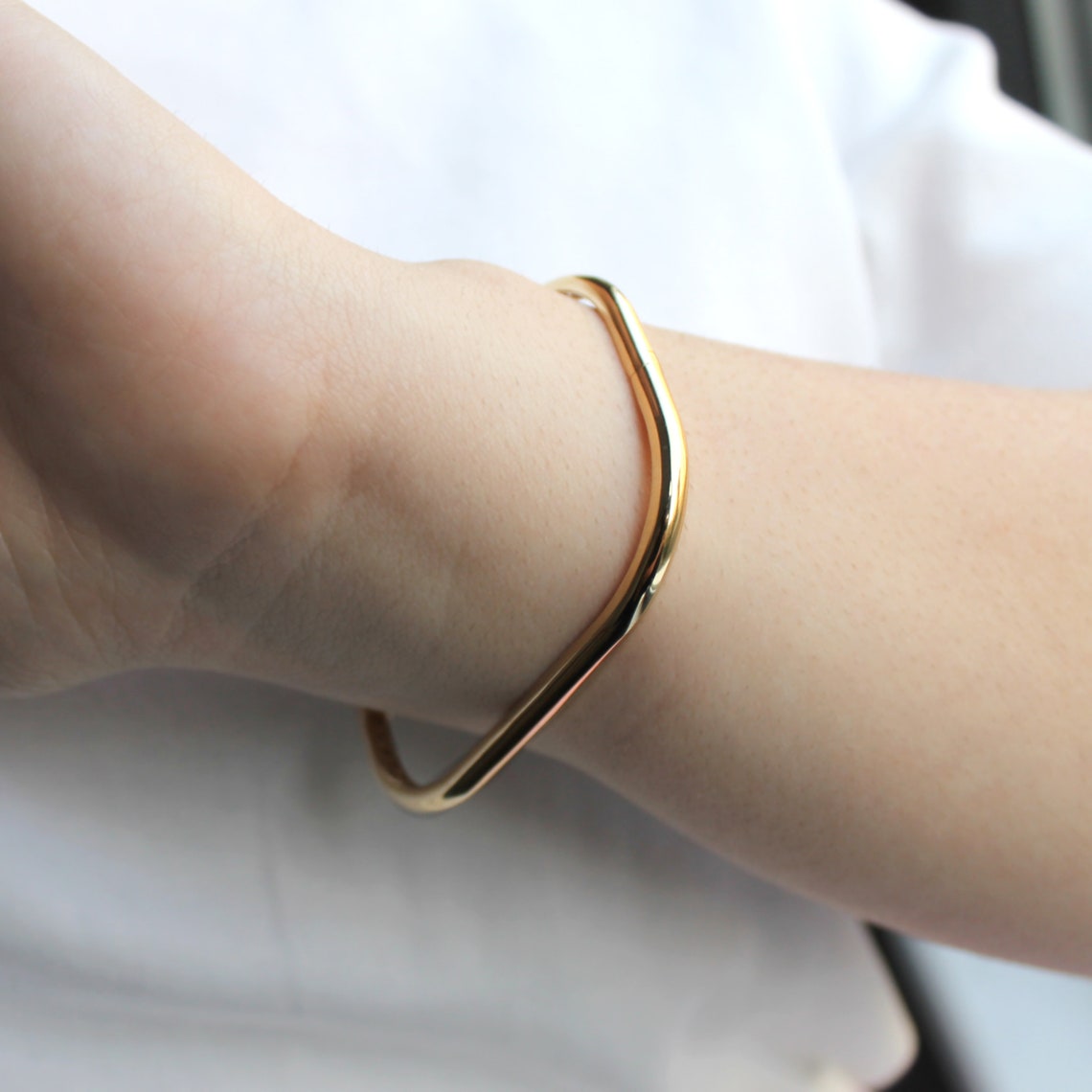 14K Gold Hinged Bangle, Square Shape Bracelet, Stackable Bracelets 14K ...