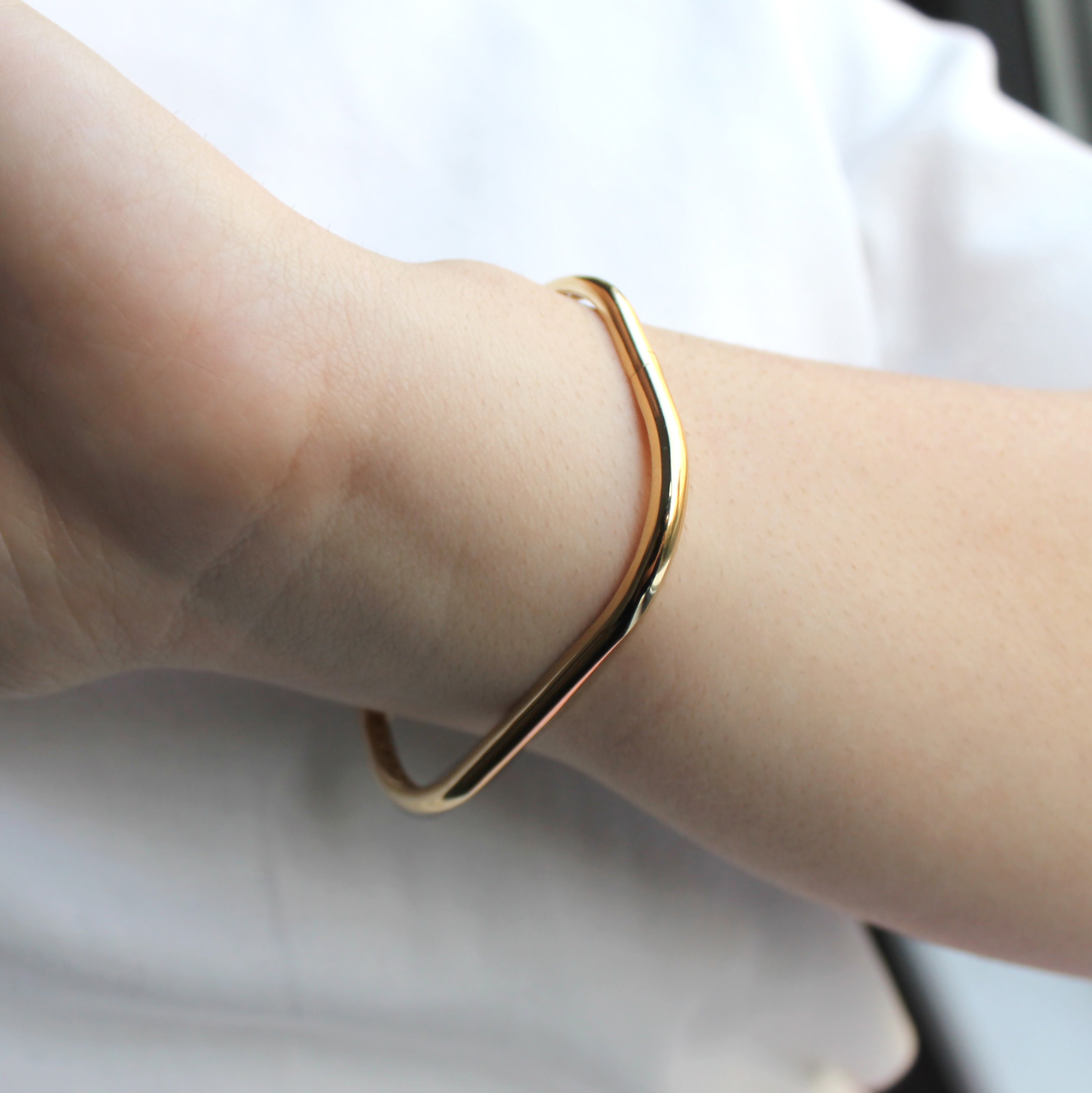 14K Gold Hinged Bangle, Square Shape Bracelet, Stackable Bracelets 14K ...