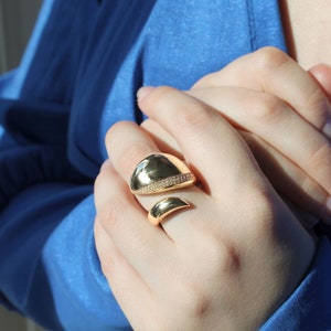 14K Solid Gold , Open Dome Ring, Double Dome Ring, Gold Bold Dome Band ...