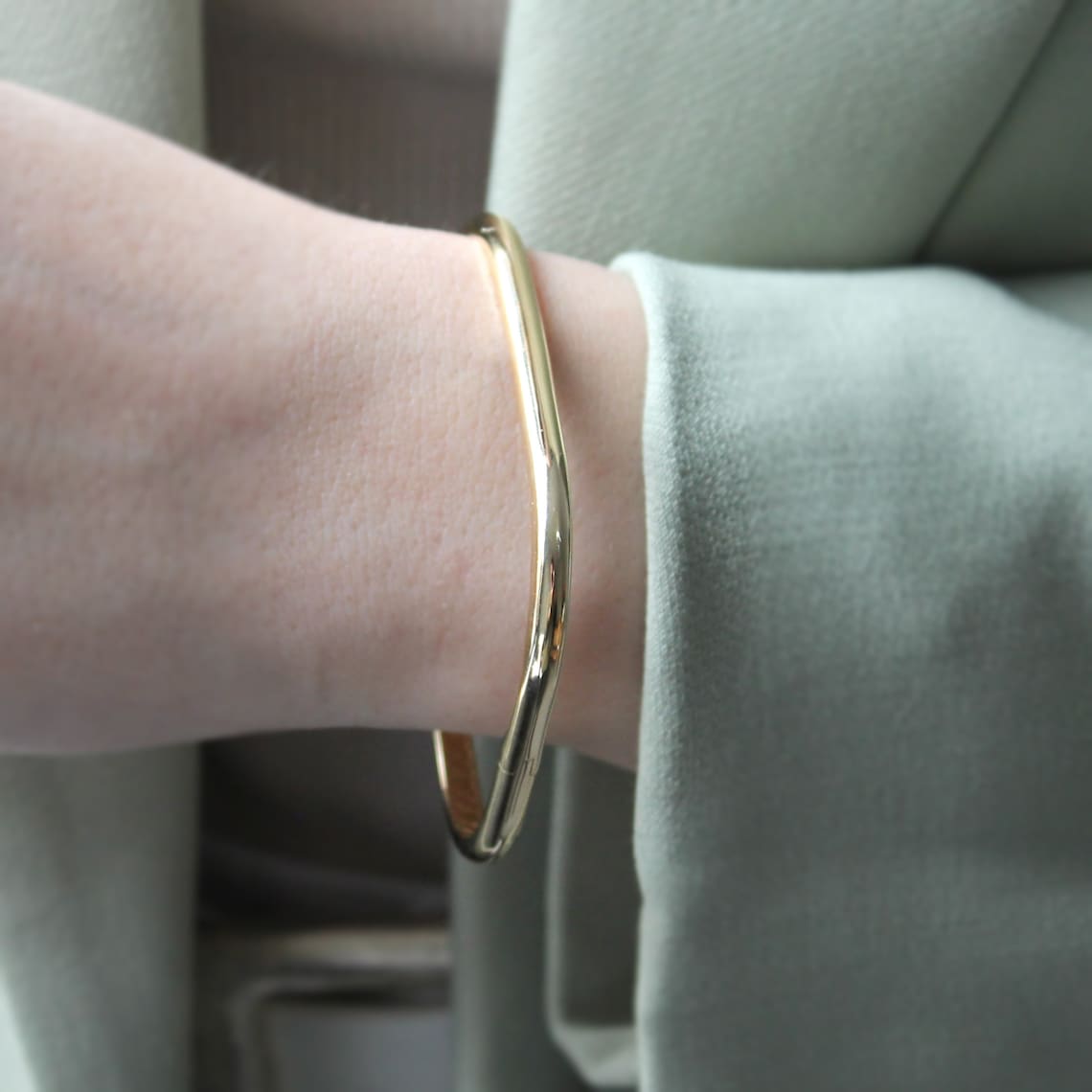 14K Gold Hinged Bangle, Square Shape Bracelet, Stackable Bracelets 14K ...