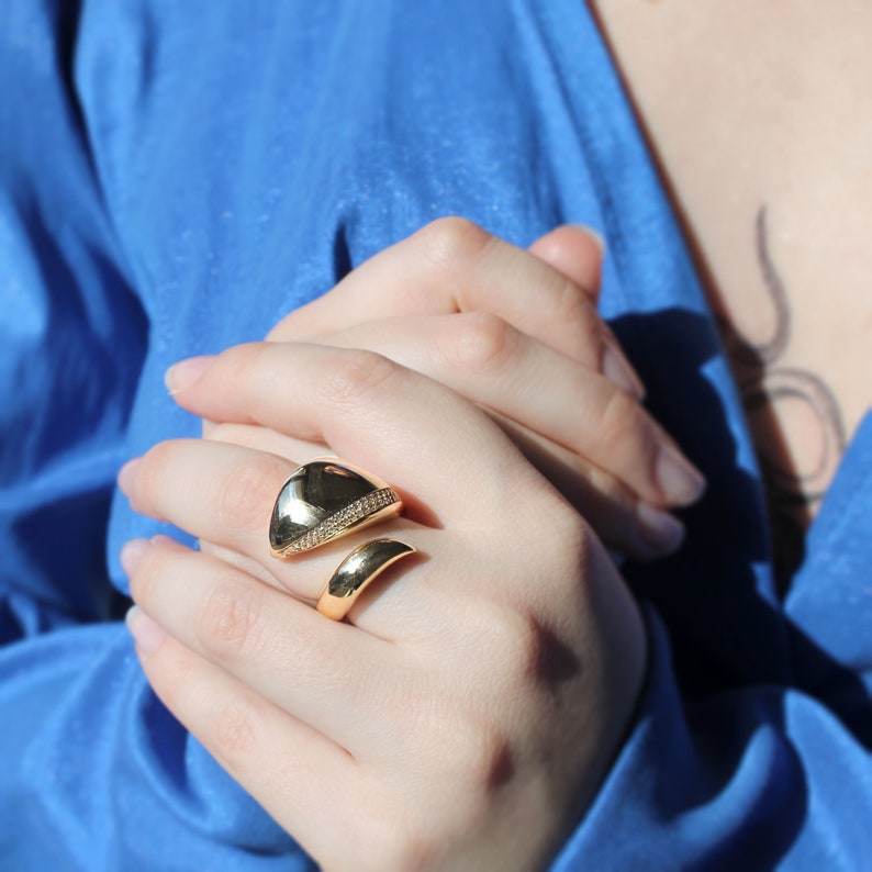 14K Solid Gold , Open Dome Ring, Double Dome Ring, Gold Bold Dome Band ...