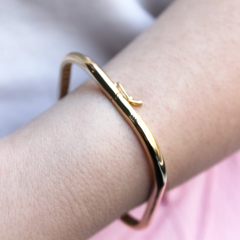 14K Gold Hinged Bangle, Square Shape Bracelet, Stackable Bracelets 14K ...