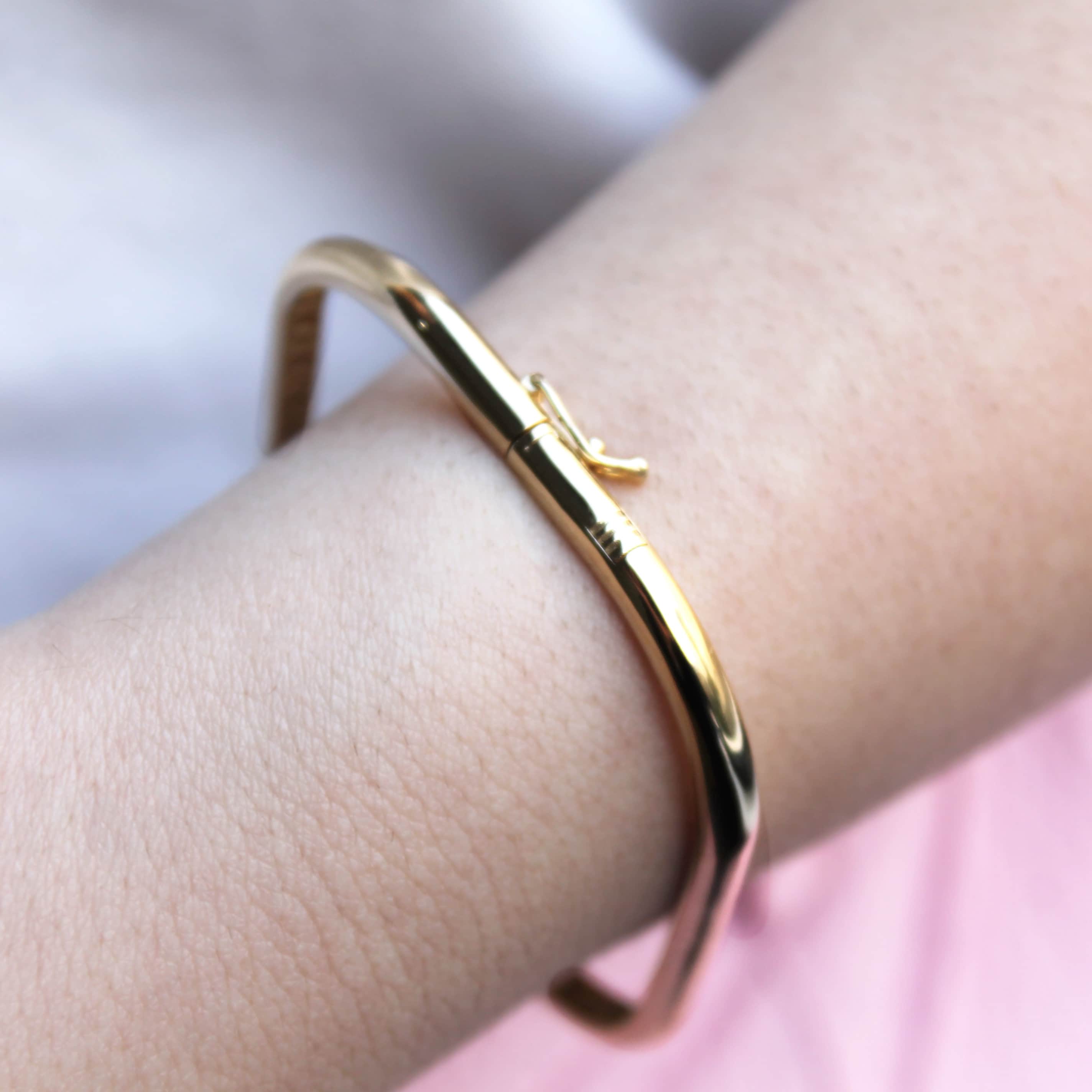 14K Gold Hinged Bangle, Square Shape Bracelet, Stackable Bracelets 14K ...