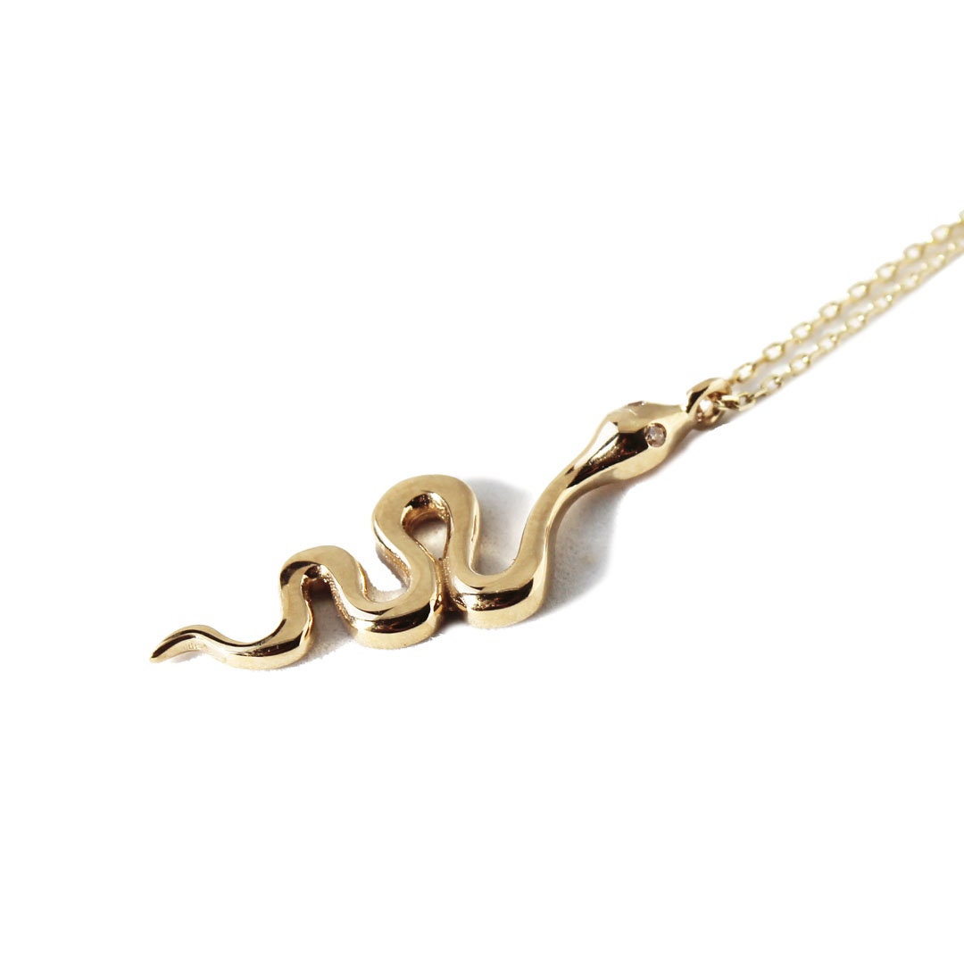 14K Solid Gold Snake Pendant Dainty Gold Necklace, Minimalist Snake ...
