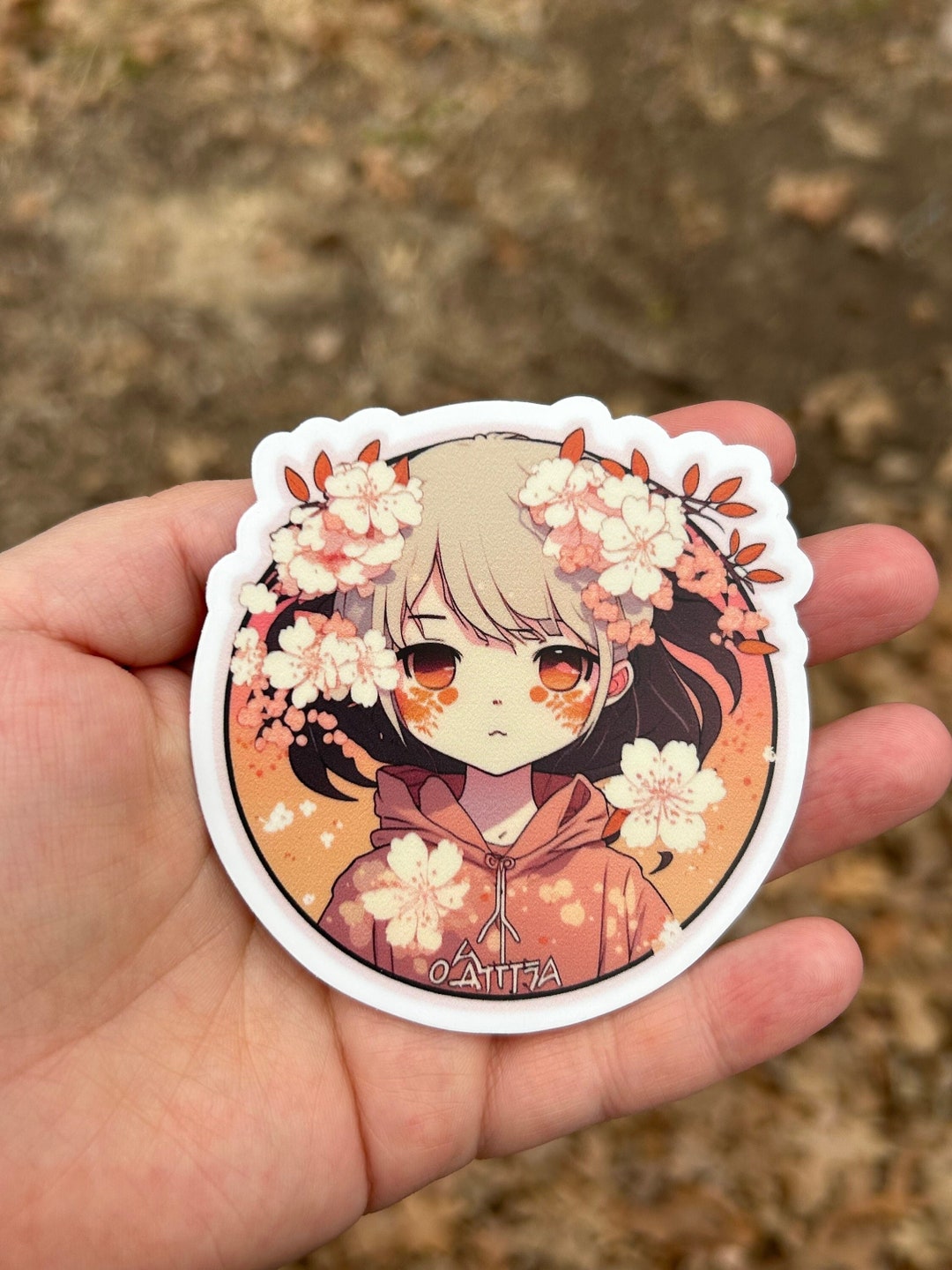 Anime Style Girl Sticker, Colorful Floral Bumper Sticker, Anime Lover ...