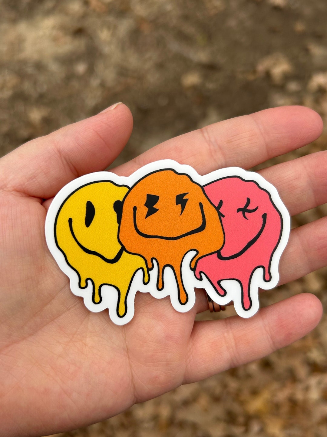 Melting Smile Face Sticker, Psychedelic Lightning and X Eye Happy Face ...