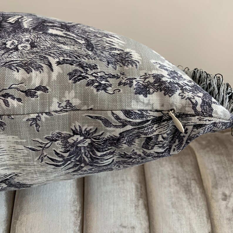 Toile De Jouy Pillow Cover With Tassels, French Country Style Cushion ...