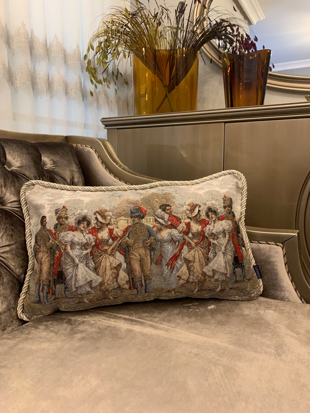 Medieval Style Tapestry/gobelin 35cmx60cm Throw Pillow, Handmade Cord ...