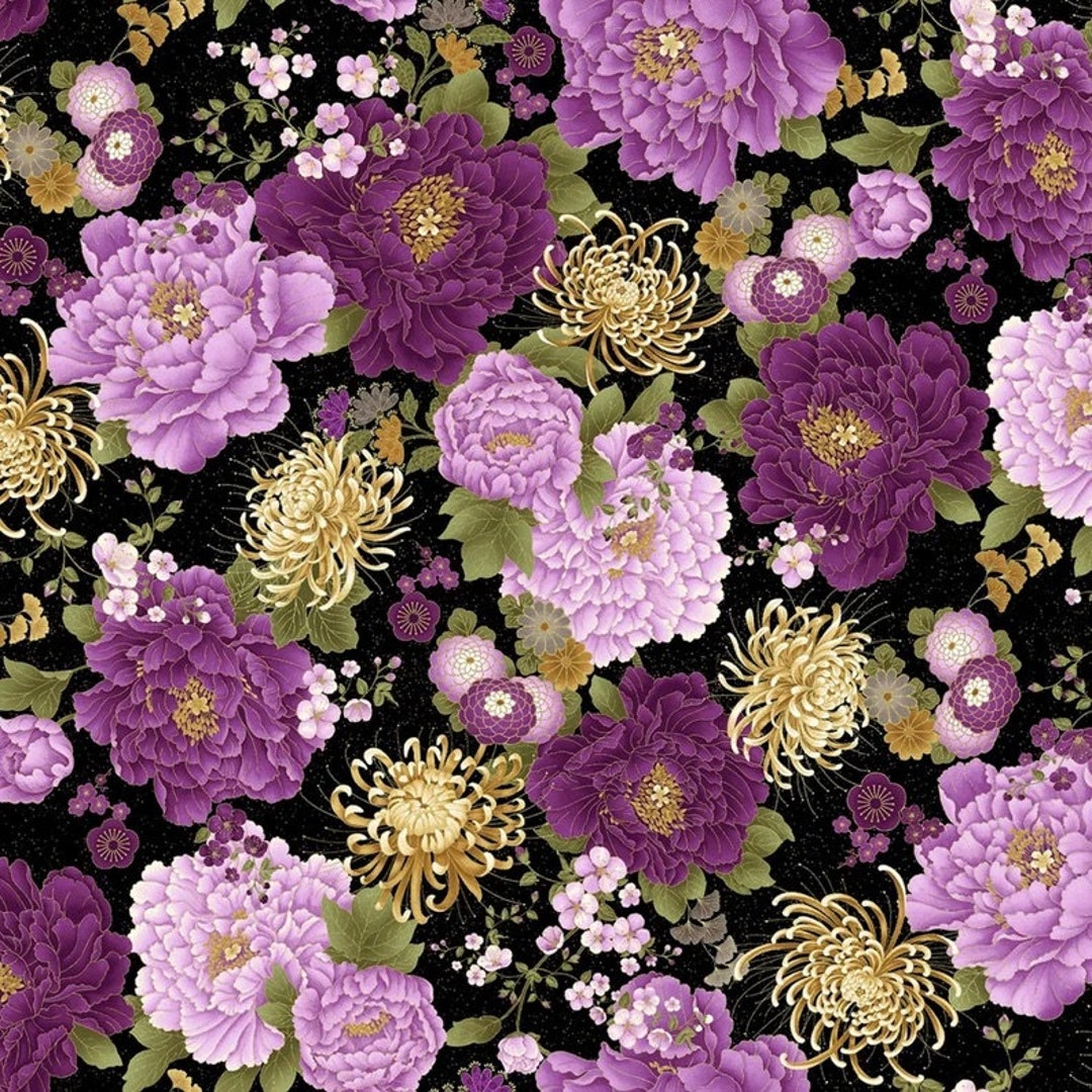 Japanese Purple Floral With Metallic Timeless Treasures 100% - Etsy