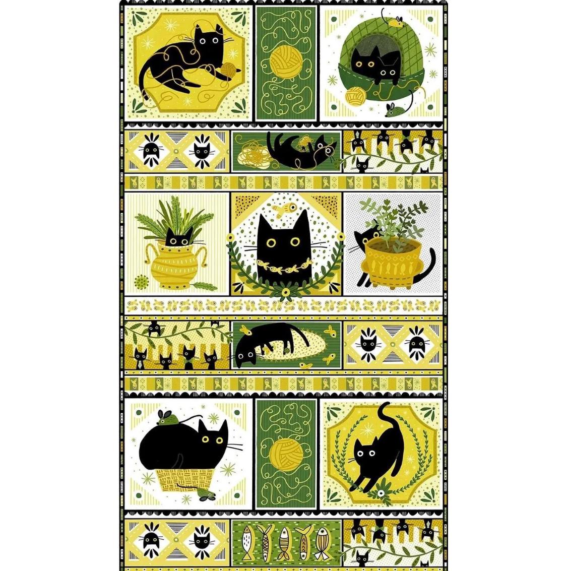 Cat Fabric Panel, A Tall Yarn Cat Panel Dear Stella Black Cat Quilt ...
