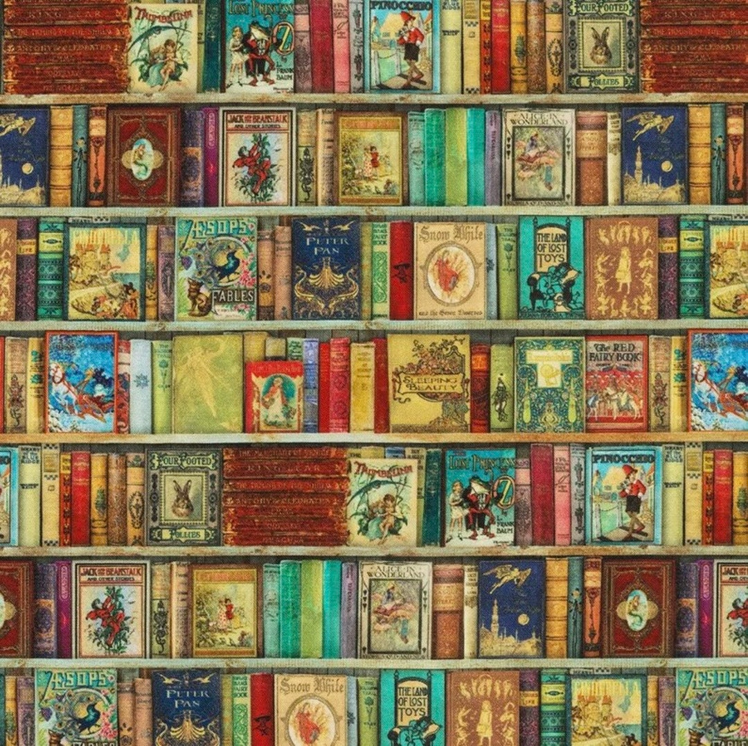 Robert Kaufman Library of Rarities Book Shelves Fabric, Books Fabric ...