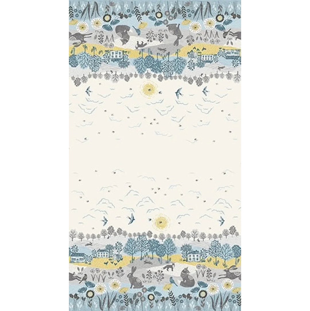 Grove by Makower Scenic Double Border Print, Nature Rabbit Birds Fox ...