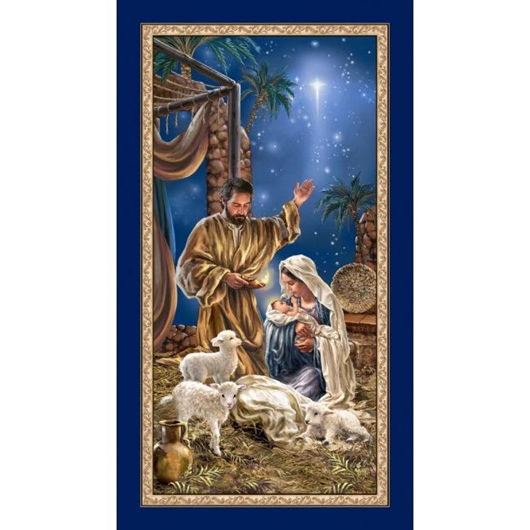 Holy Night Nativity Panel DG-CD2015 Blue by Timeless Treasures, 100% ...