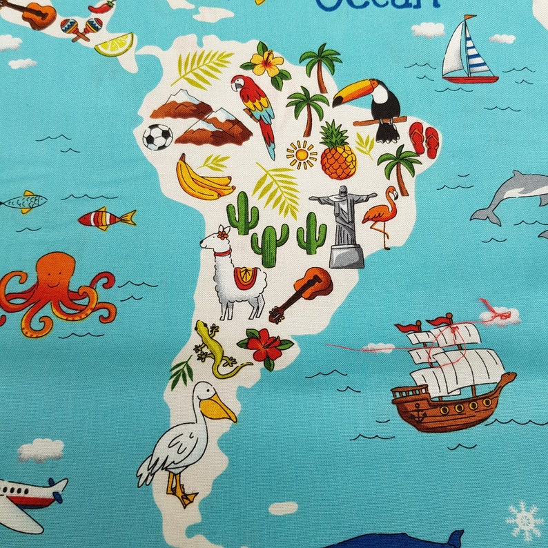 Makower AROUND THE WORLD World Map Panel Fabric, 100% Cotton Fabric ...