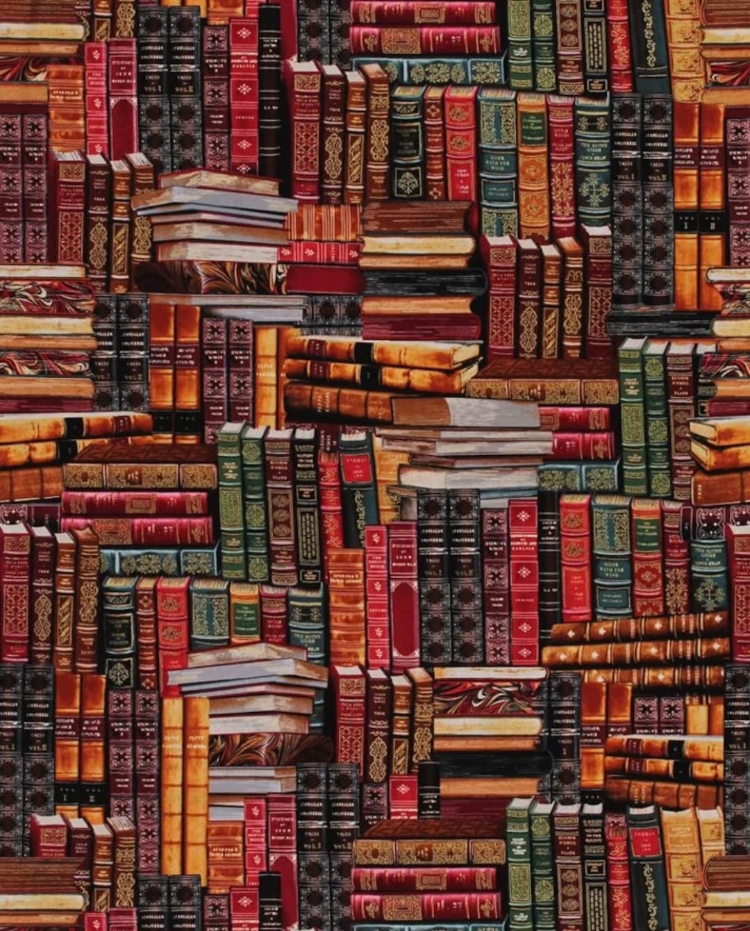 Multi Stacked Books Library Fabric, Timeless Treasures Fabrics, 100% ...