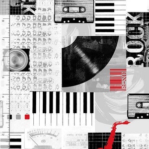 Feel the Music Faded Music Collage Timeless Treasures 100% Cotton ...