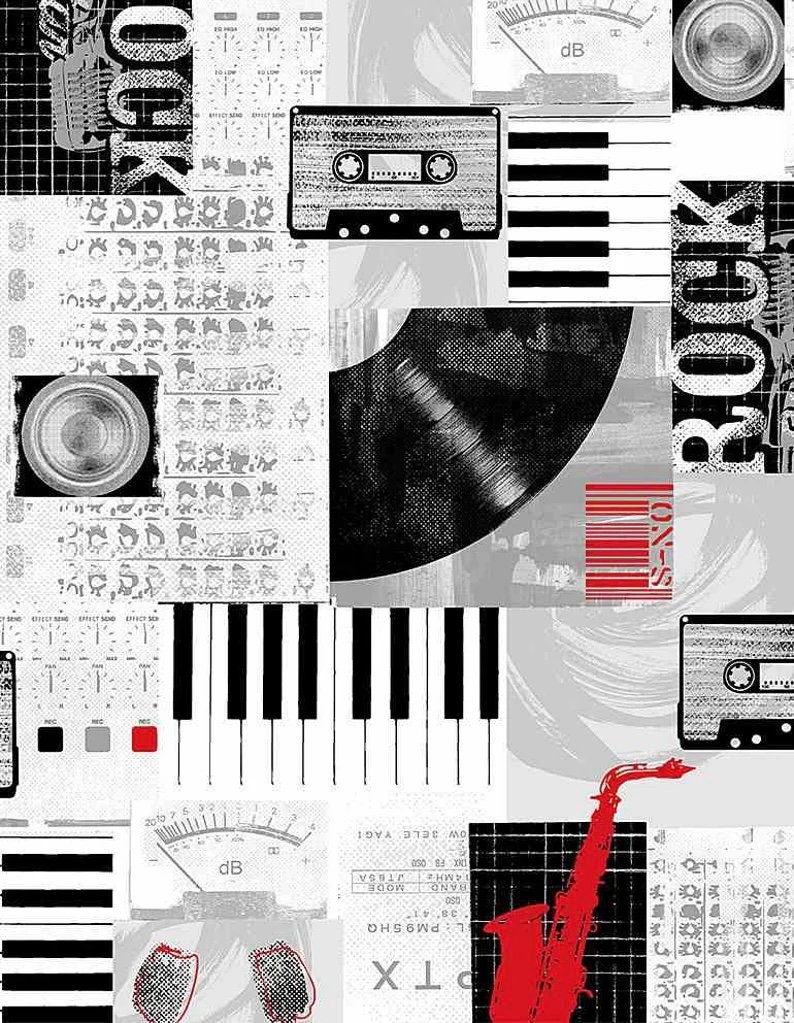 Feel the Music Faded Music Collage Timeless Treasures 100% Cotton ...