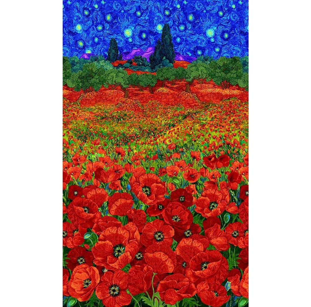 Poppy Dreams Multi Poppies Field Panel, Timeless Treasures Fabrics 100% ...
